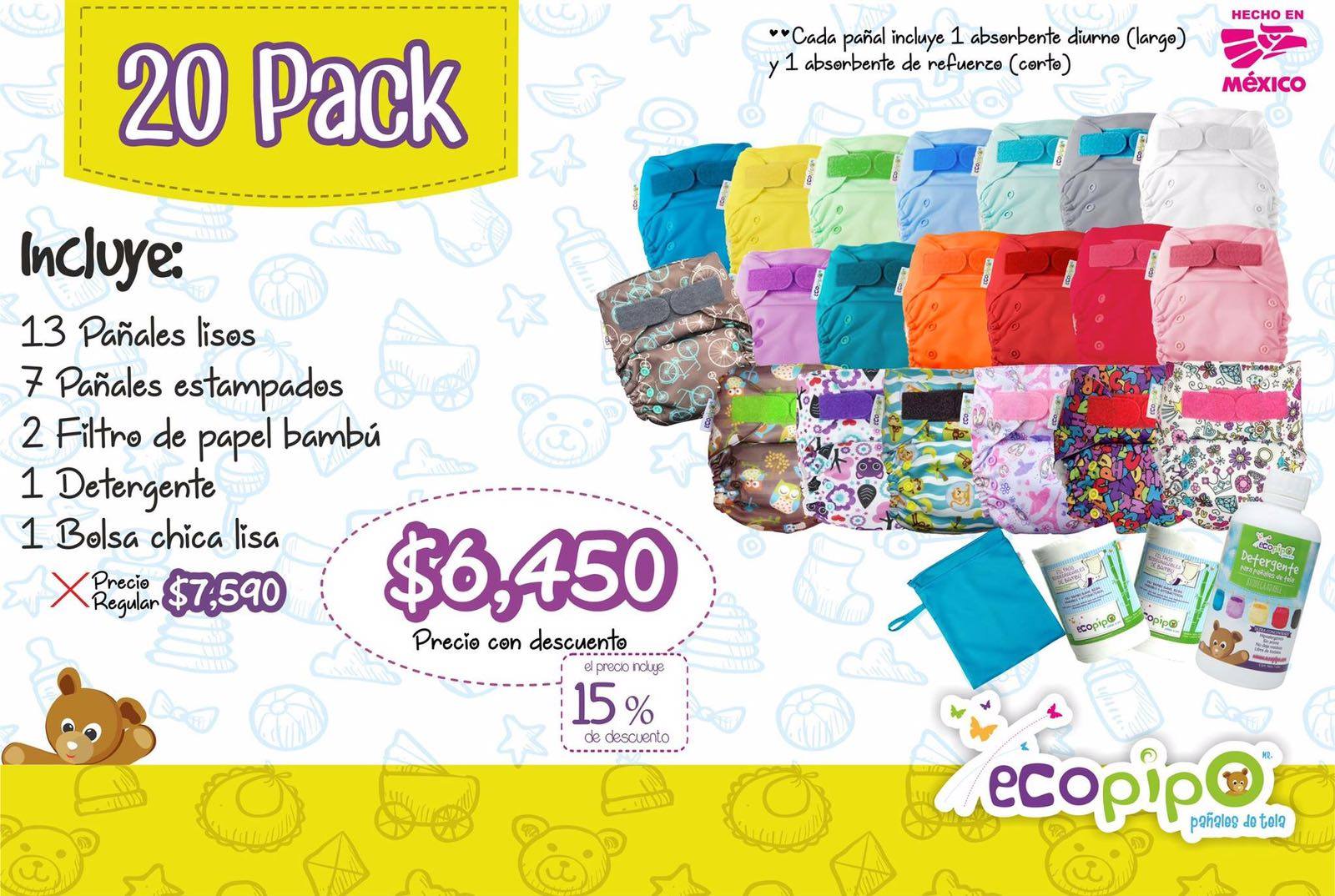 Paquete Ecopipo 20 pañales - La tiendita de Conita